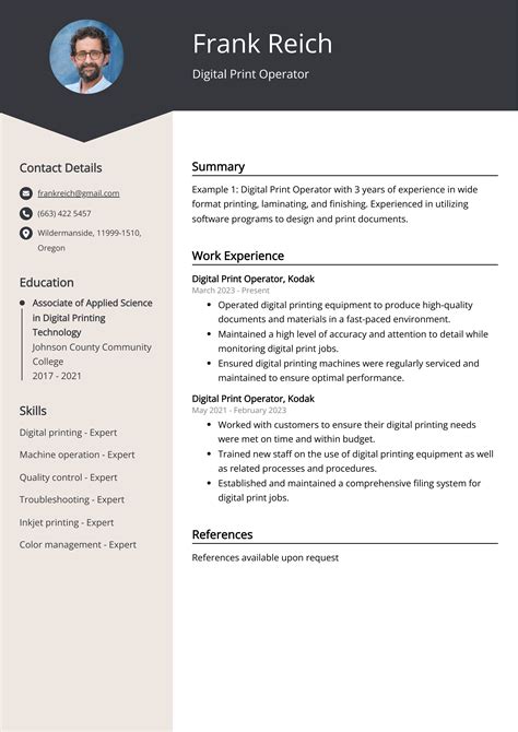 Digital Print Operator Resume Example For 2025