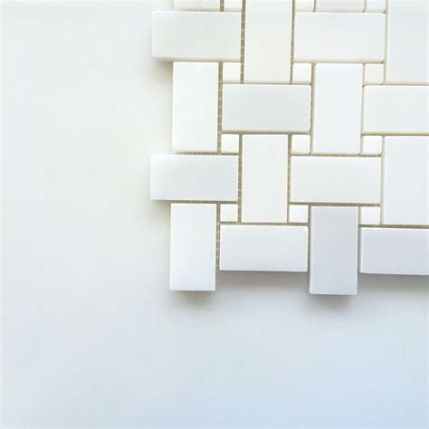 Thassos White Marble Basketweave Mosaic Tile And 12x12 Marble Tile