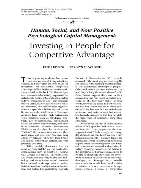 Pdf Human Social And Now Positive Psychological Capital Management