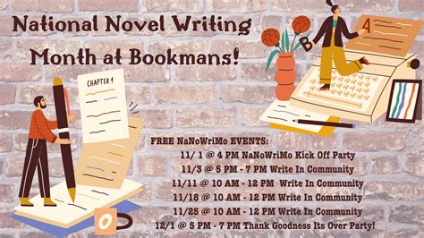 National Novel Writing Month Events Bookmans Cafe Bookmans