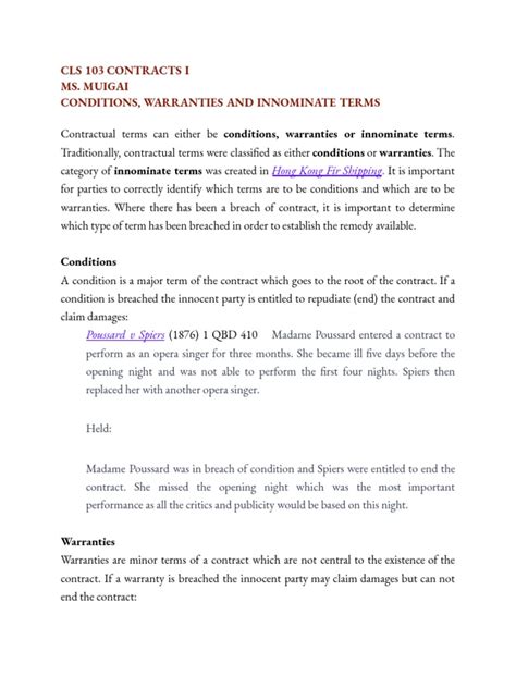 Conditions Warranties And Innominate Terms Pdf Civil Law Legal