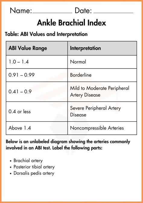 Ankle Brachial Index Worksheet