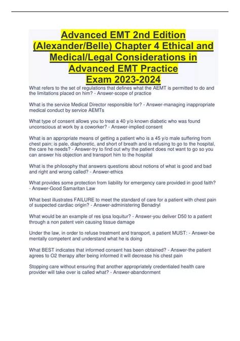 Advanced Emt 2nd Edition Alexander Belle Chapter 4 Ethical And