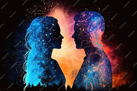 premium ai image astral body man and woman silhouettes face to face