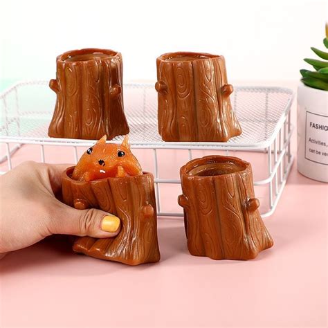 Squiishy Squirrel Tree Trunk Toy Pop Squeeze Squishy Squisi Silicone Rubber Cute Pop It Squeeze