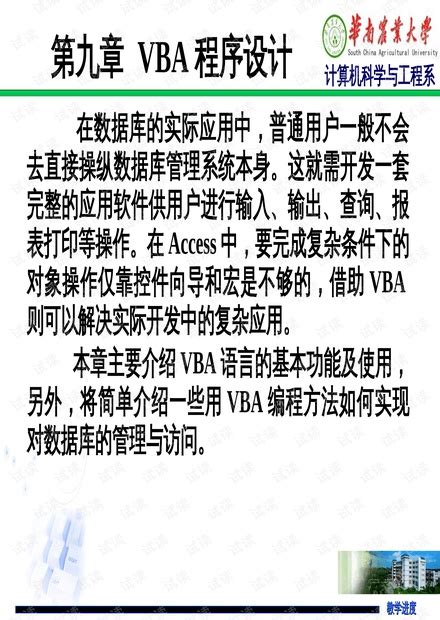 数据库应用课件 第九章 Vba程序设计 实现复杂应用与管理访问 Csdn文库