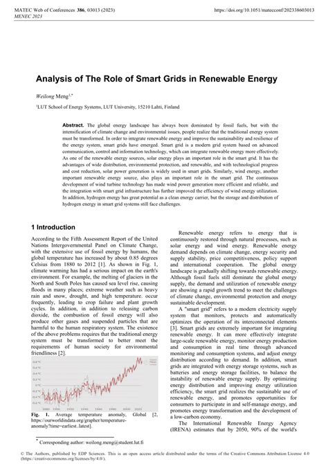 PDF Analysis Of The Role Of Smart Grids In Renewable Energy