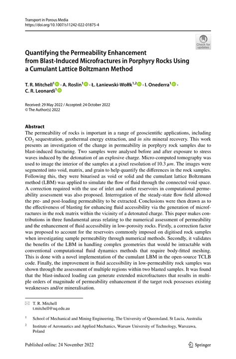 Pdf Quantifying The Permeability Enhancement From Blast Induced