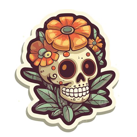 죽은 아이콘 일러스트 디자인 또는 스티커 클립 아트의 꽃의 날 해골 벡터 고립 된 만화 Dia De Los Muertos 꽃과 스티커 디자인 상표 아이콘 일러스트