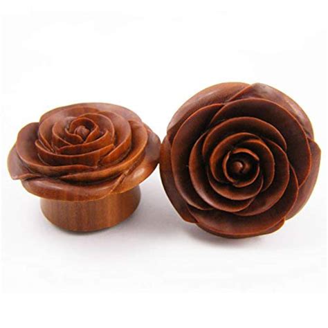 Rose Flower Ear Gauge Plugs By Crown Republic 78 Hand Carved