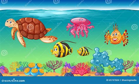 Animales De Mar Que Nadan Debajo Del Mar Ilustración Del Vector