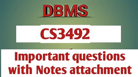 Cs3492 Important Questions For Last Minute Preparation Notes For Dbms