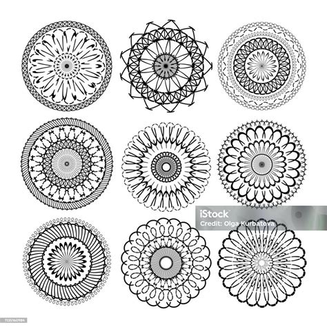 휴식 만다라 세트 반복 기하학적 원형 라운드 장식 추상 민족 모델 만다라 만다라 0명에 대한 스톡 벡터 아트 및 기타 이미지 0명 개체 그룹 검은색 Istock