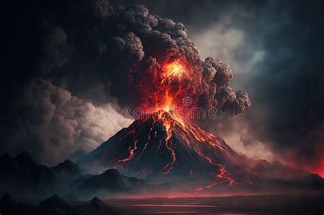 Eruption Of Volcano With Magma And Smoke Rising In Sky Ai Generated