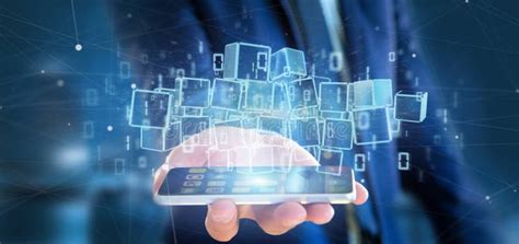 Businessman Holding A Cloud Of Blockchain Cube And Binary Data 3d