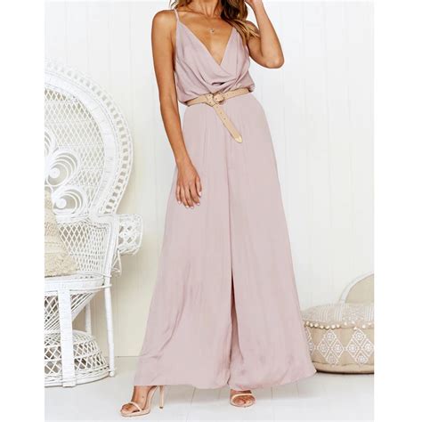 Casual Office Party Spaghetti Strap V Neck Wide Jumpsuit For Women