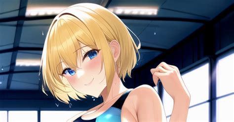 黒タイツ 競泳水着を着た金髪の女の子 うーさんのイラスト Pixiv