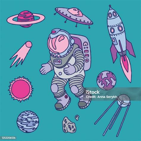 은하 우주 원소 우주 원소 우주 지구 위성 혜성 행성 태양 로켓 우주선과 운석 유니버스 벡터 만화 일러스트 스페이스 우주의 세트