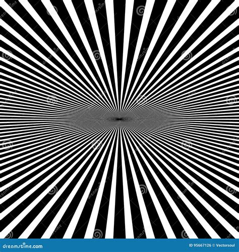 Circular Pattern Of Radial Radiating Lines Monochrome Stock Vector