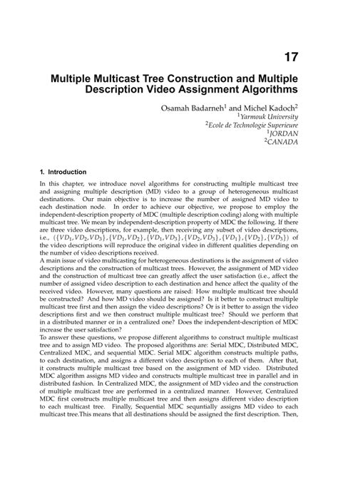 Pdf Multiple Multicast Tree Construction And Multiple Description Video Assignment Algorithms