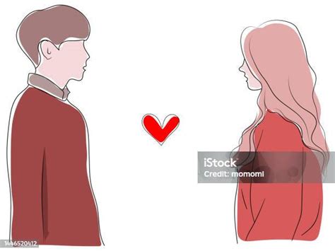남자와 여자가 서로 마주보고 있는 심플한 실루엣 그림 흑백 칼라 커플에 대한 스톡 벡터 아트 및 기타 이미지 커플 얼굴을