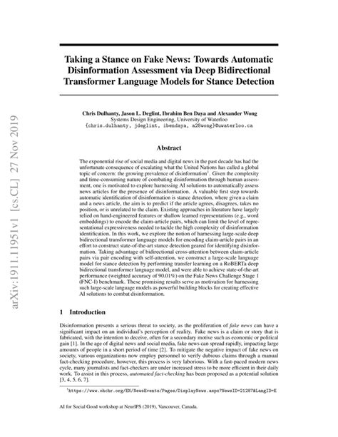 Taking A Stance On Fake News Towards Automatic Disinformation Assessment Via Deep Bidirectional