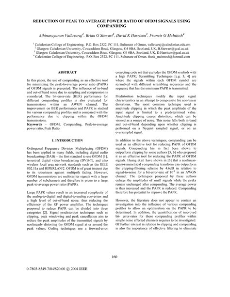 Pdf Reduction Of Peak To Average Power Ratio Of Ofdm Signals Using Companding