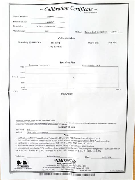 Accelerometer Calibration Certificate Pdf Calibration Metrology