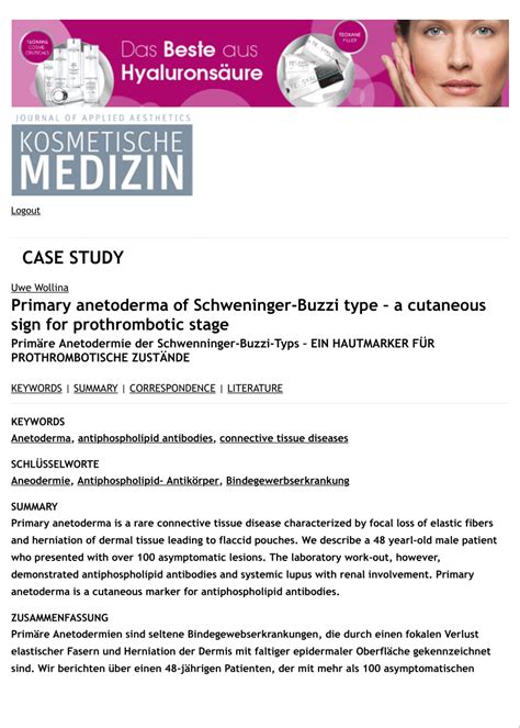 Pdf Primary Anetoderma Of Schwenninger Buzzi Type A Cutaneous Sign