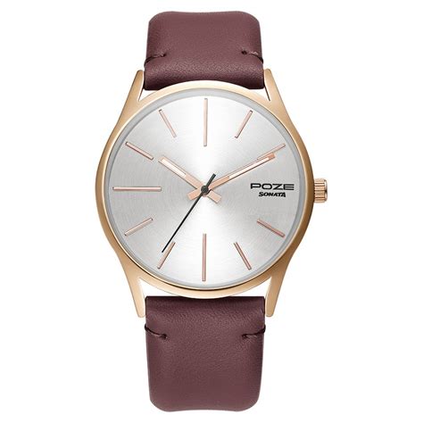 Buy Online Poze By Sonata Quartz Analog Silver Dial Pu Leather Strap