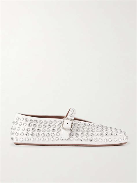 AlaÏa Crystal Embellished Leather Ballet Flats Net A Porter