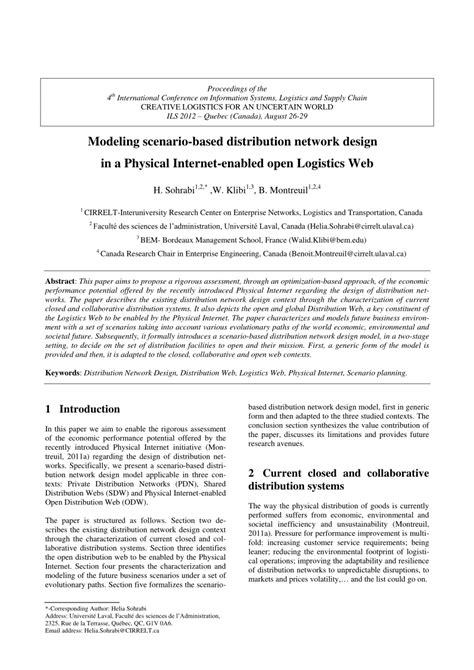 Pdf Modeling Scenario Based Distribution Network Design In A Physical