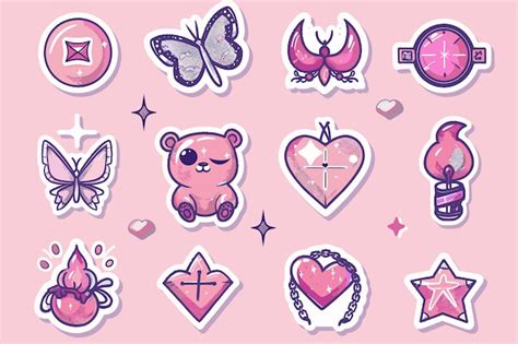 Y2k Glamour Pink Stickers Butterfly Kawaii Bear Fire Flame Chain Heart