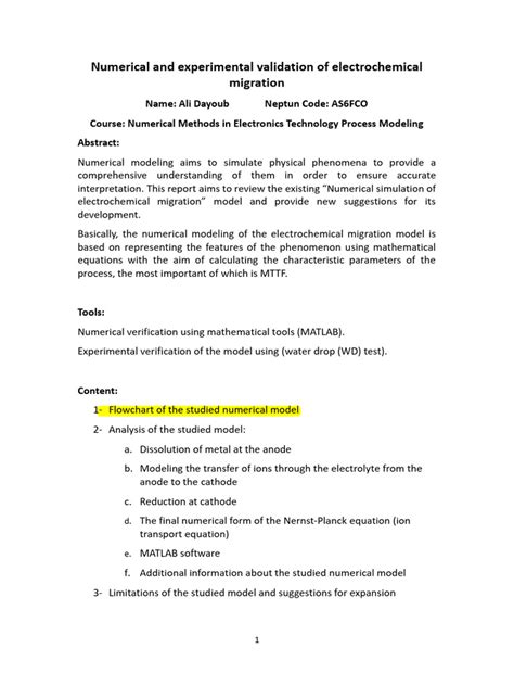 Numerical And Experimental Validation Of Electrochemical Migration Pdf Anode Electrochemistry