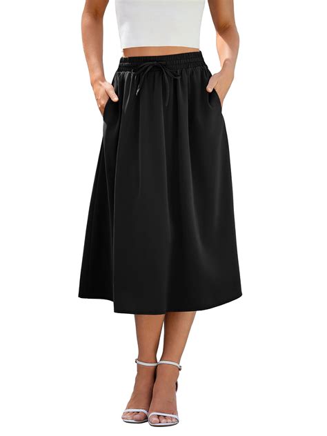 Howcome Pleated Skirts For Women Boho Elastic Waist A Line Skirt Swing