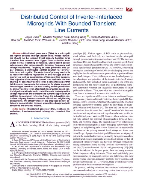 Pdf Distributed Control Of Inverter Interfaced Microgrids With
