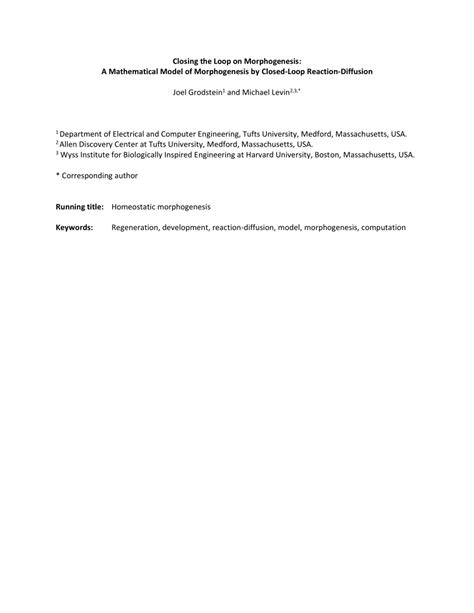 Pdf Closing The Loop On Morphogenesis A Mathematical Model Of Morphogenesis By Closed Loop