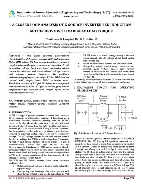 A Closed Loop Analysis Of Z Source Inverter Fed Induction Motor Drive With Variable Load Torque