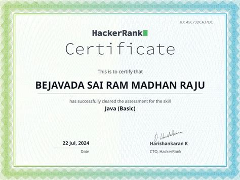 Sai Ram Madhan Raju Bejavada On Linkedin Hackerrank Java