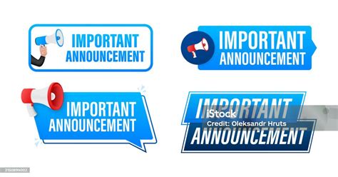중요 확성기 레이블이 설정된 공지 텍스트입니다 확성기 손에 홍보 배너 마케팅 및 광고 개념에 대한 스톡 벡터 아트 및 기타 이미지 개념 경계 표지 광고 Istock