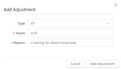 Add Adjustment Dialog Box