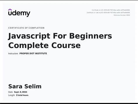 completed javascript course on udemy sara selim posted on the topic