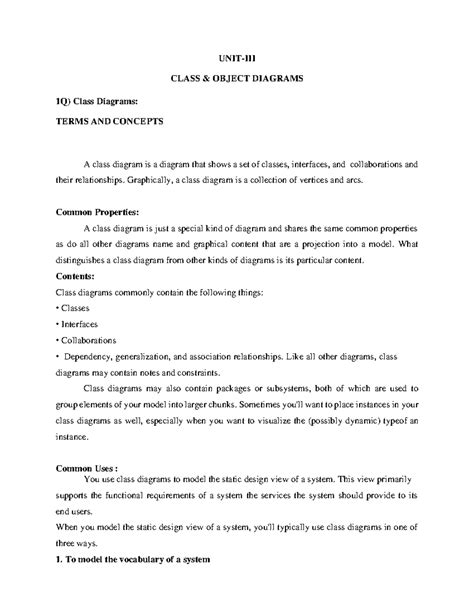 OOAD UNIT 3 R20 1Q Class Diagrams TERMS AND CONCEPTS UNIT III