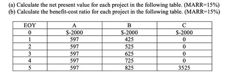 Solved A Calculate The Net Present Value For Each Project Chegg