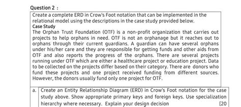 Solved Question 2 Create A Complete ERD In Crow S Foot Chegg Com