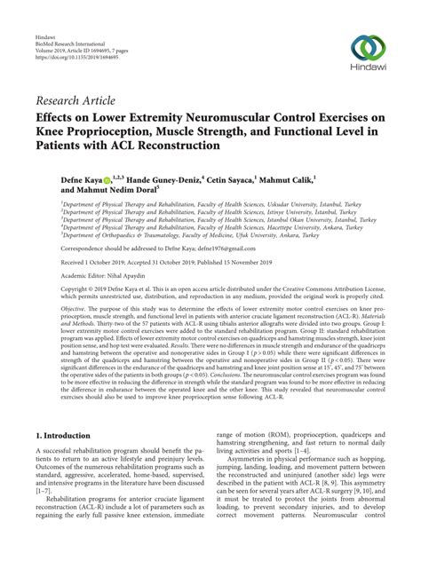 Pdf Effects On Lower Extremity Neuromuscular Control Exercises On Knee Proprioception Muscle