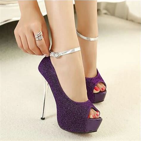 Purple Heels Women Open Toe High Heel Shoes 2017 Summer Ladies Pumps