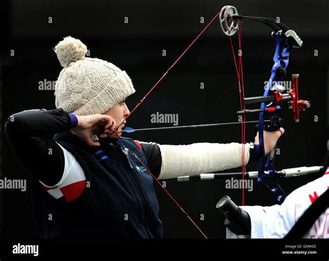 Great Britains Danielle Brown Shoots During The Para Archery International Tournament And Test