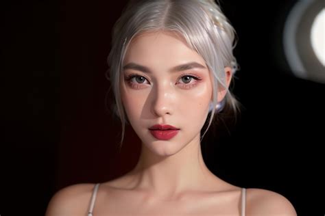 Premium Photo A Woman With A White Dress And A Red Lipstick Is Posing