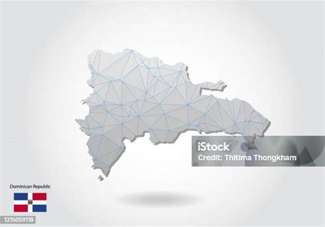 어두운 배경에 다각형 스타일의 트렌디 한 삼각형 디자인 현대 3d 종이 컷 아트 스타일의지도 모양과 도미니카 공화국의 벡터지도